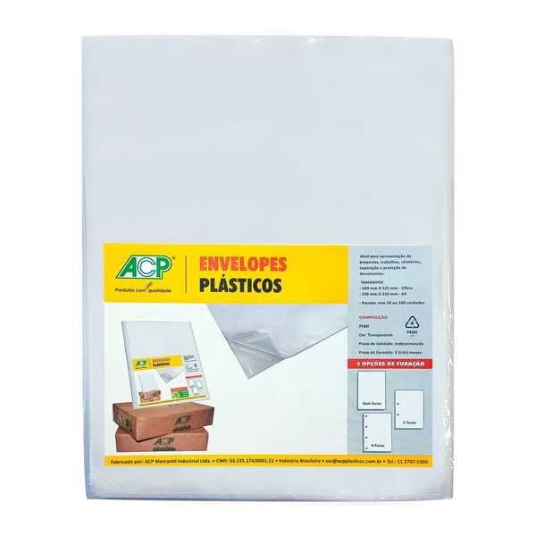 Envelope Plástico ACP A4 230x310mm 4 Furos Espessura 0,12 PCT C/50 UN ...