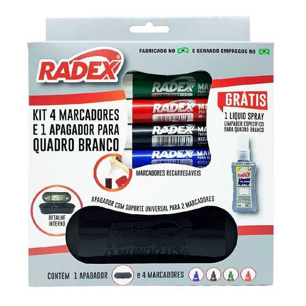 Kit Pincel Marcador Radex com 4 cores 1 Apagador para Quadro Branco 1 ...