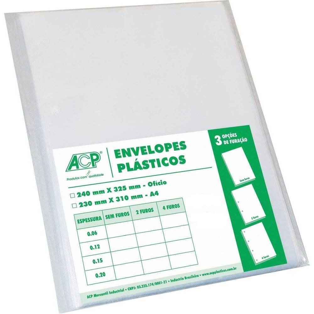 Envelope Plástico A4 230x310mm Sem Furos Espessura 0,12 PT 100 UN ACP ...