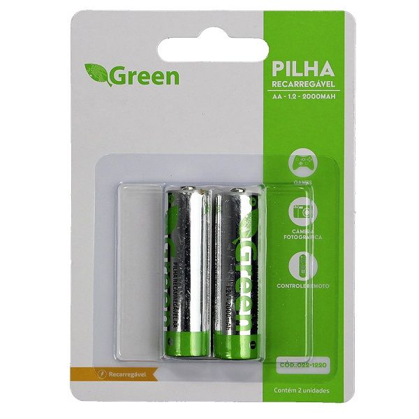 Pilha Recarregável 1.2v AA 2000mah PT 2 UN Green - Gimba