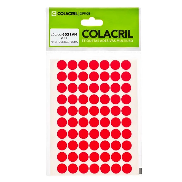 Etiqueta Adesiva Colacril Redonda 19mm Vermelha PCT 210 UN - Gimba