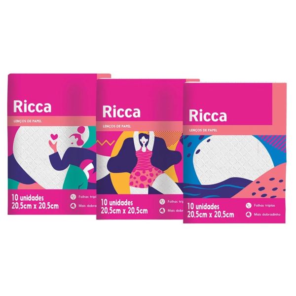 Lenço de Papel Mini Folha Tripla 20,5x20,5cm 10 Folhas 1 UN Ricca - Gimba