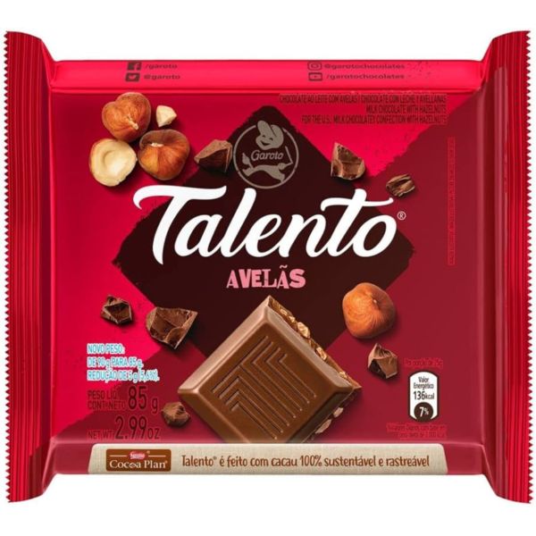 Chocolate Nestlé Talento ao Leite Avelãs 85g 1 UN - Gimba