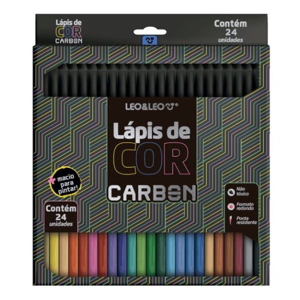 Lápis de Cor Leo Leo Carbon Redondo 4431 24 Cores 1 UN - Gimba