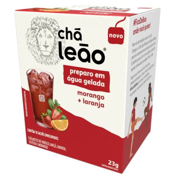 Chá Leão Cold Brew Morango e Laranja Sachês Envelopados 23g CX C/10 UN ...